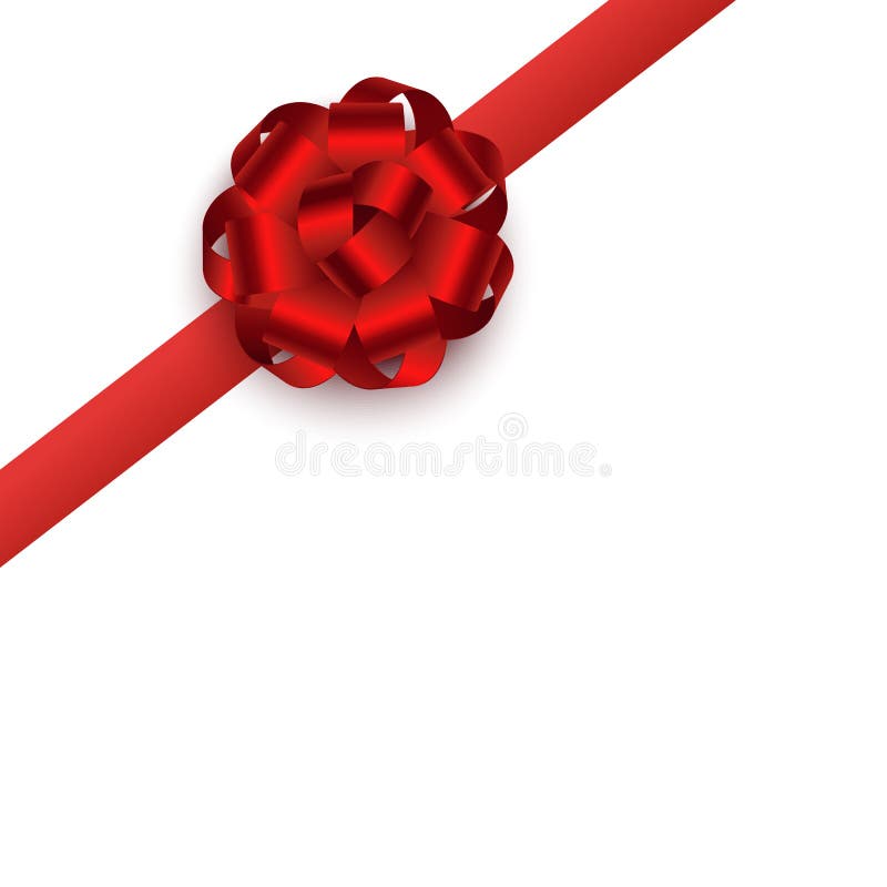 Red Gift Ribbon with Round Rosette Bow Realistic Vector Illustration ...
