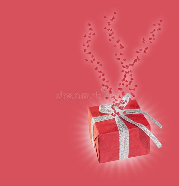 Red Gift with Silver Ribbon on Red Background Stock Image - Image of ...