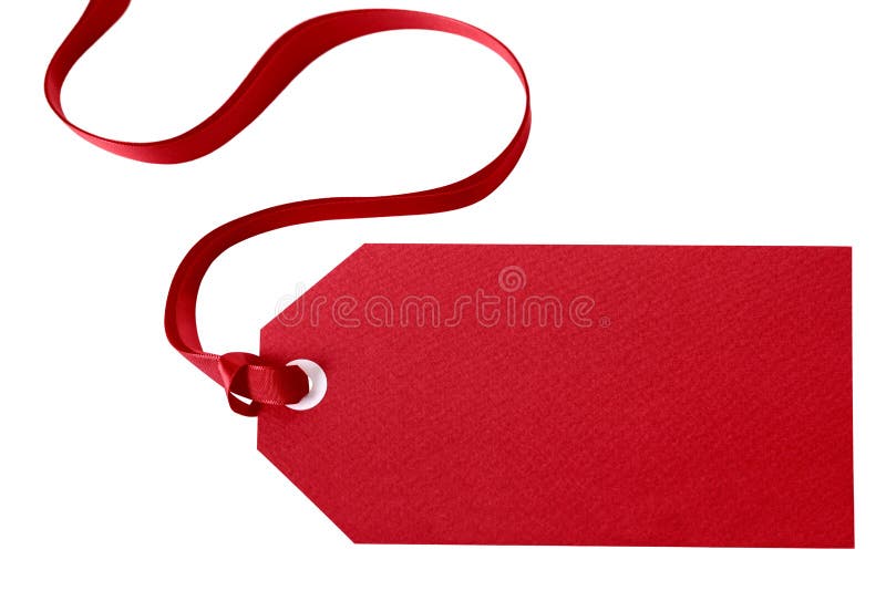 Red Gift Tag with Ribbon Isolated on White Background Stock Photo ...