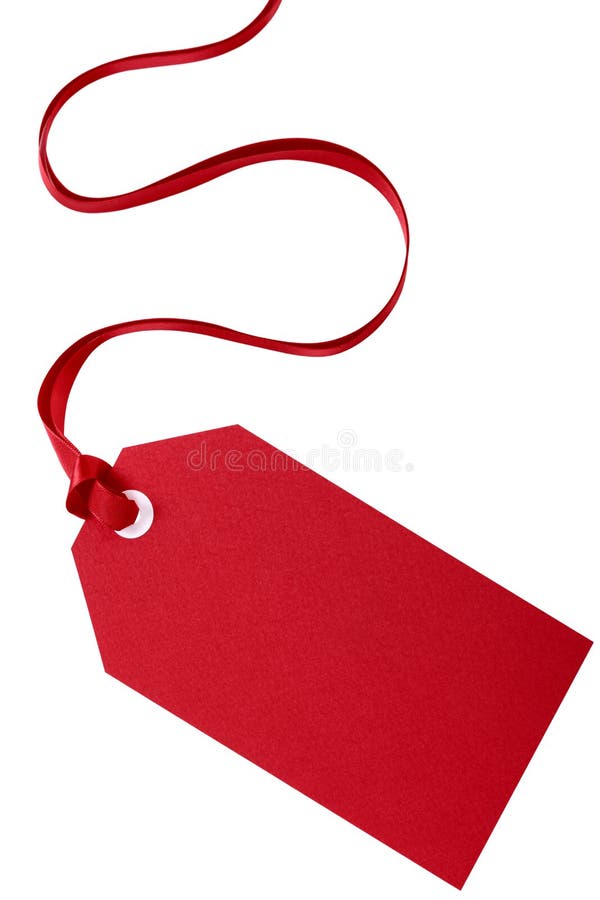 Red Gift Tag Vertical Isolated White Background Stock Photo - Image of ...