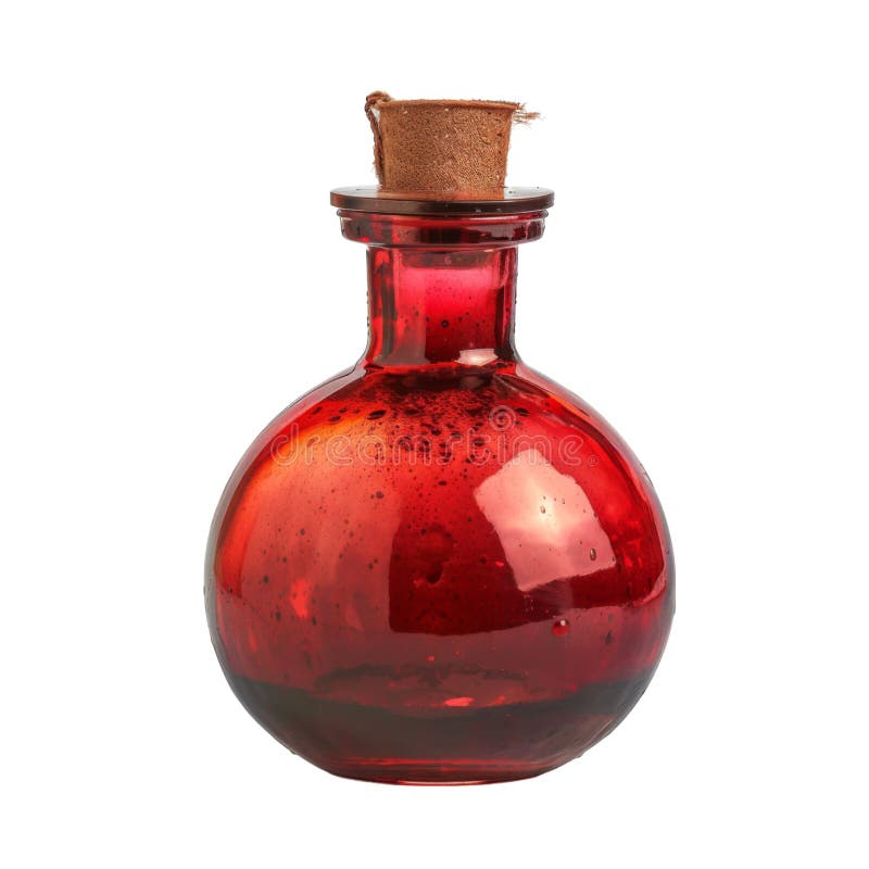 Red Glass Bottle with Cork Stopper Stock Image - Illustration of ...