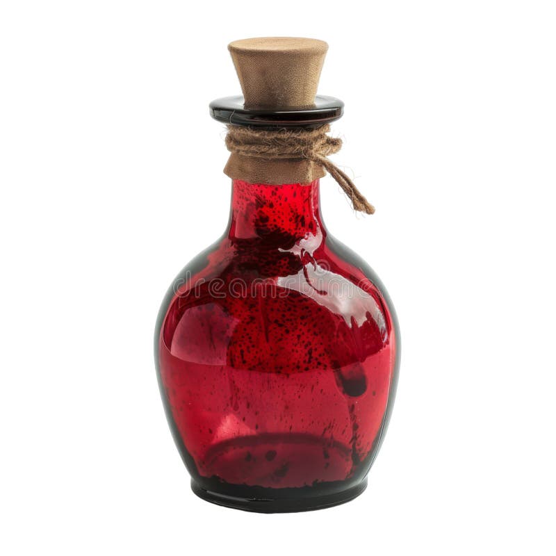 Red Glass Bottle with Cork Top and Rope Stock Image - Illustration of ...