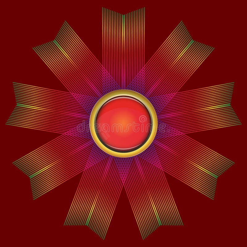 Red Glass Button with Colorful Ribbons Stock Vector - Illustration of ...