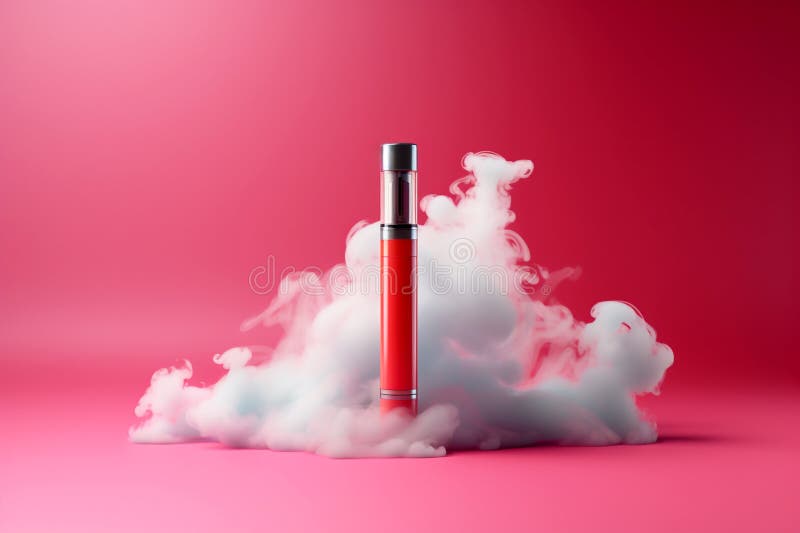 Red and Glass Electronic Cigarette on Gradient Red Background. E ...