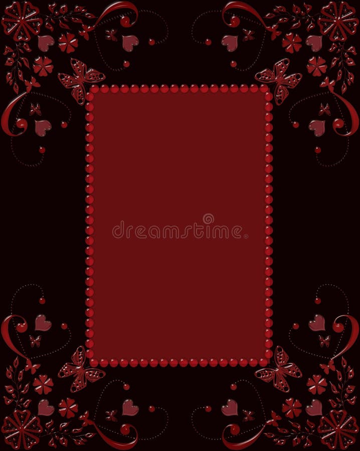 Red Glass Frame with Butterflies and Hearts Stock Illustration ...