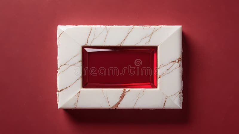 Red Glass Inset in Marble Frame with Veins on a Red Background ...