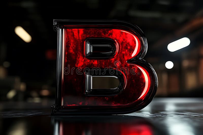 Red Glass Letter B 3D Render, Dark Background, Shiny, Reflective Stock ...