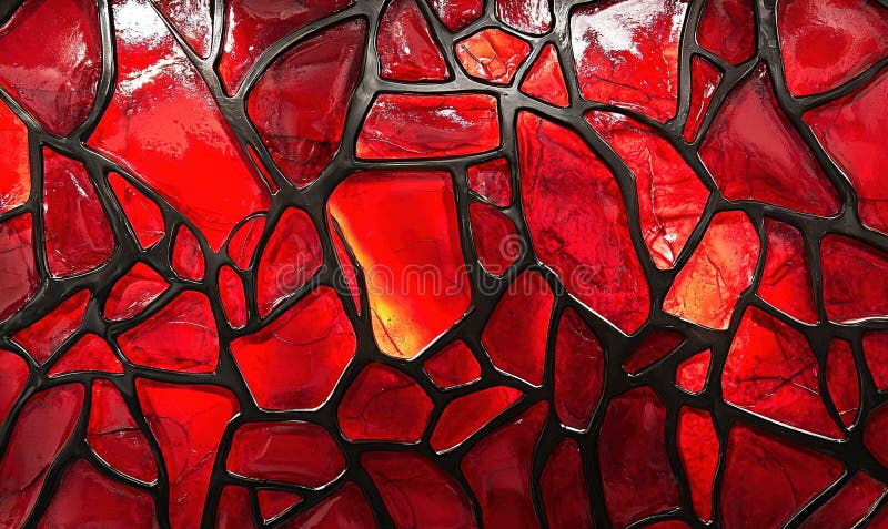 Red Glass Shards, Black Veins, Abstract Background, Design Element ...