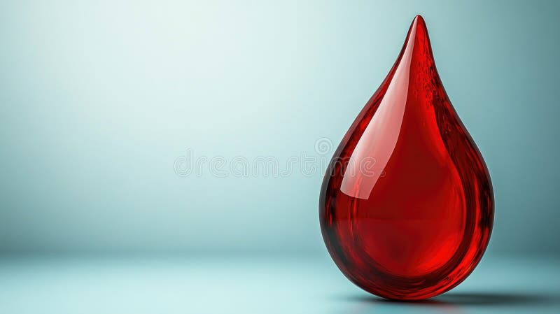Red Glass Teardrop Sculpture on Light Blue Background Stock Photo ...