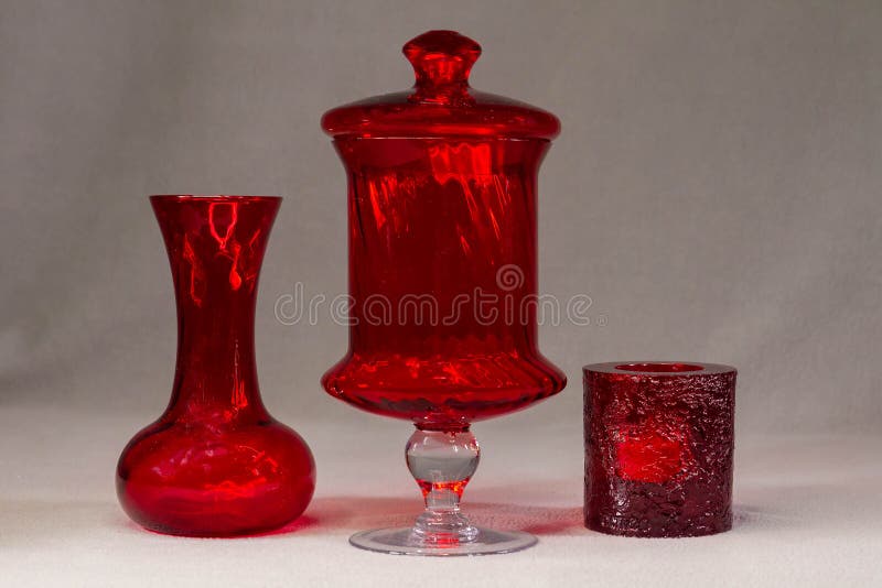 A Red Glass Trio Collected Over the Years Stock Image - Image of ...