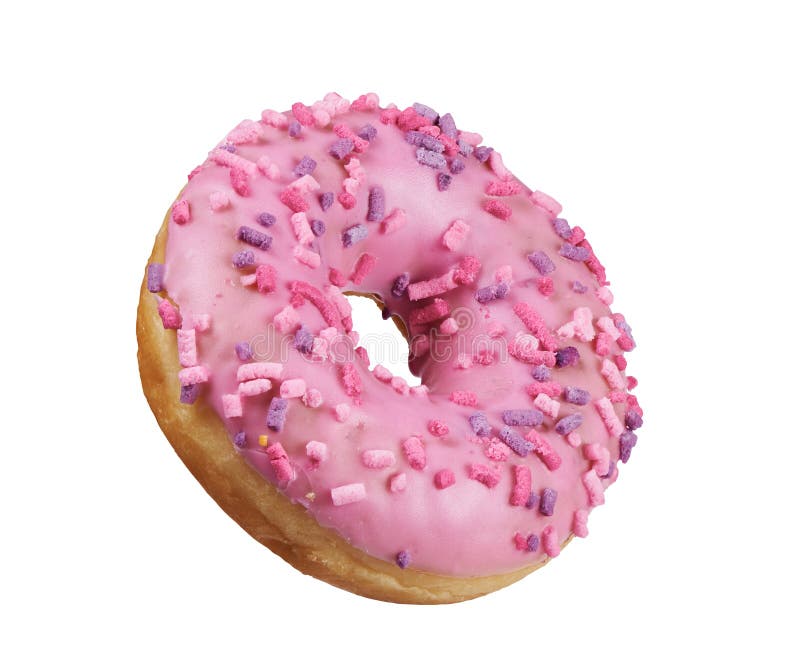 Red Glazed Round Donut with Sprinkles Isolated. Side View Stock Image ...