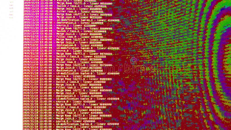 Red Computer Software Code Moving on a Black Monitor Reflect on Glass. Abstract Computer Hacking ...