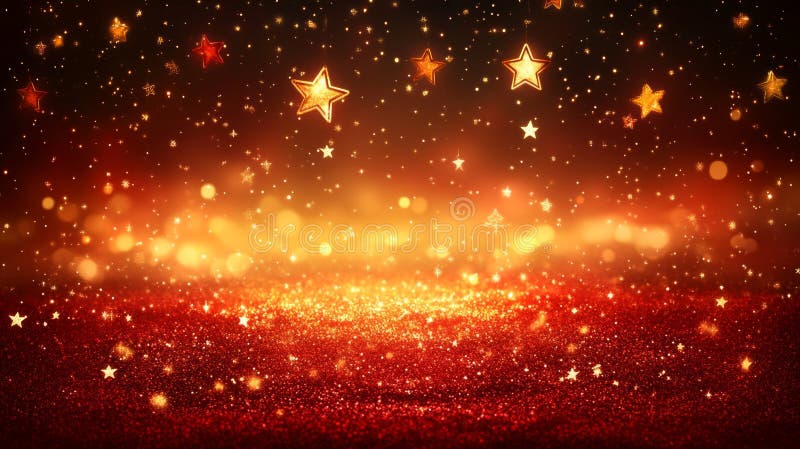 Red Glitter Background with Golden Stars and Lights Stock Illustration ...