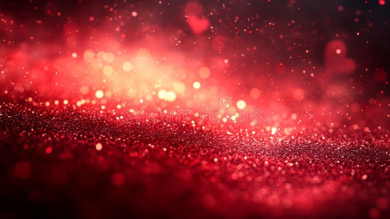 Red Glitter Background with Sparkling Lights and Hearts Stock ...