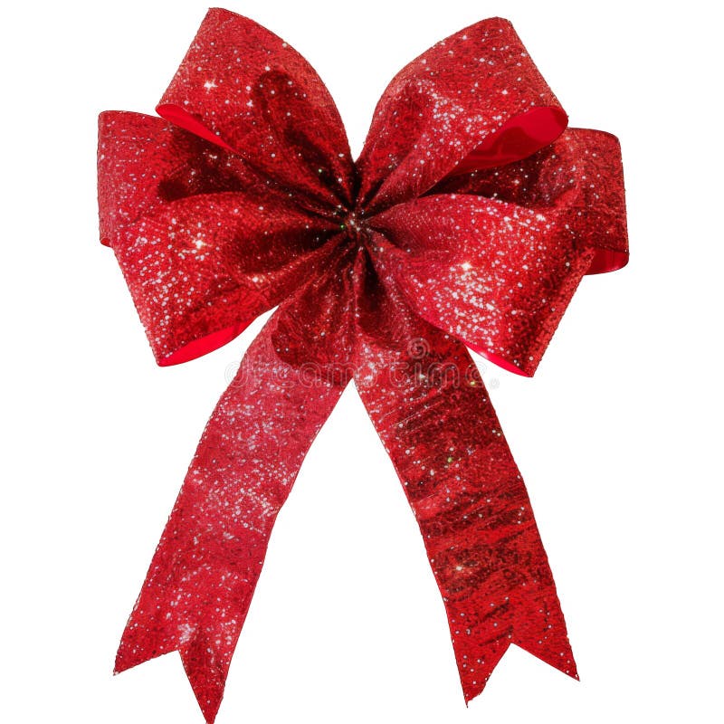 Red Glitter Bow with Double Tails on Black Background Stock Image ...