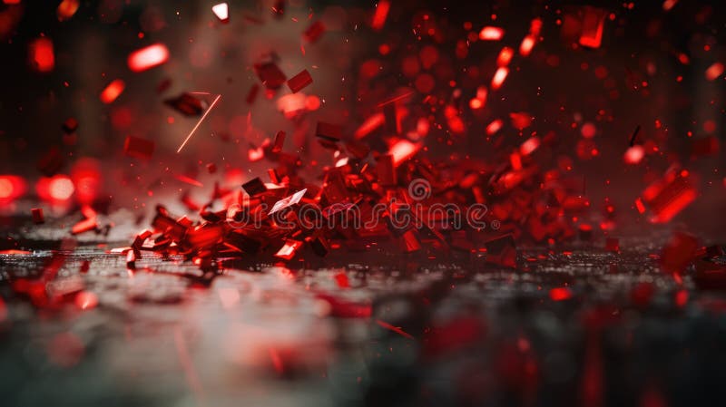 Red Glitter is Falling Down To the Ground in Slow Motion Against a ...