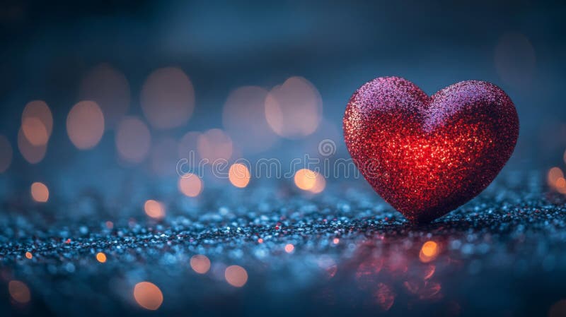 Red Glitter Heart on Blue Sparkle Background Stock Illustration ...
