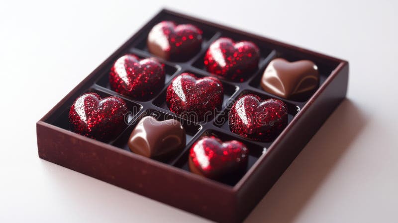 Red Glitter Heart Chocolates in Brown Box Stock Illustration ...