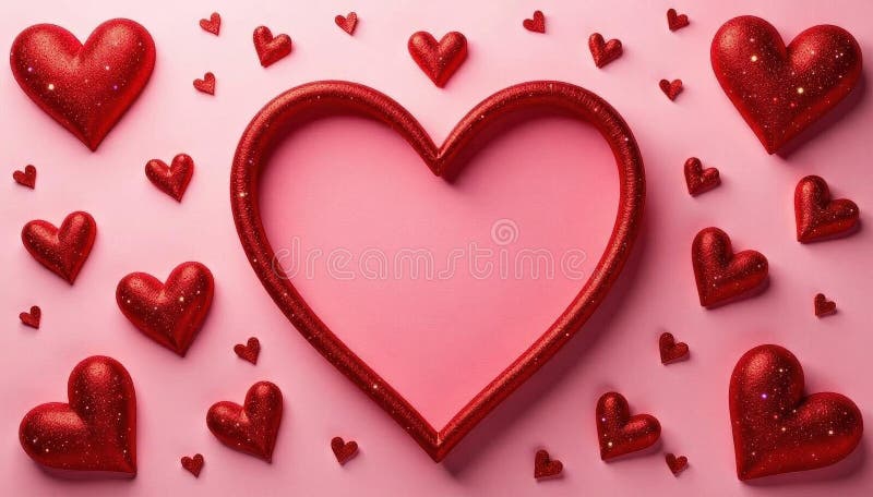 Red Glitter Heart Symmetrical Pattern, Romantic Backdrop , Texture, Art ...