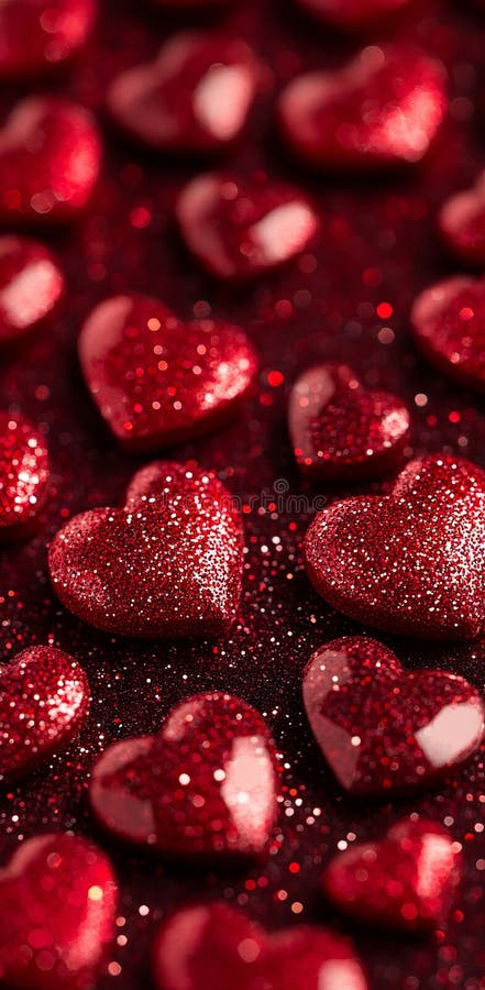 Red Glitter Hearts on a Black Background Stock Image - Image of mood ...