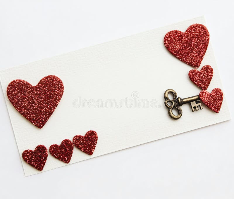 Red Glitter Hearts Key Valentine Card Design High Quality Image Stock ...