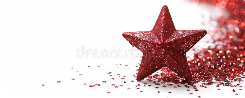 Red Glitter Star with Scattered Sparkles on White Background Stock ...