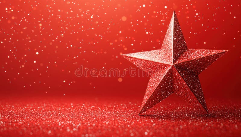 Red Glitter Star Standing on Red Glitter with Falling Glitter ...