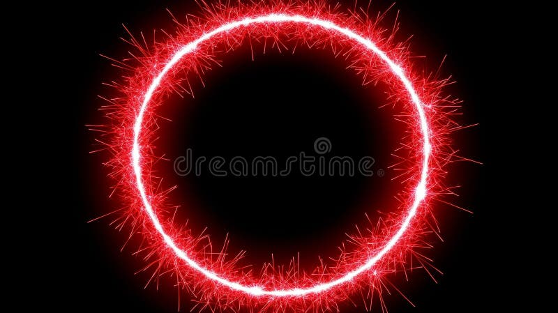Red Glittering Circle on Black Background, Light Sparkles and Grey ...