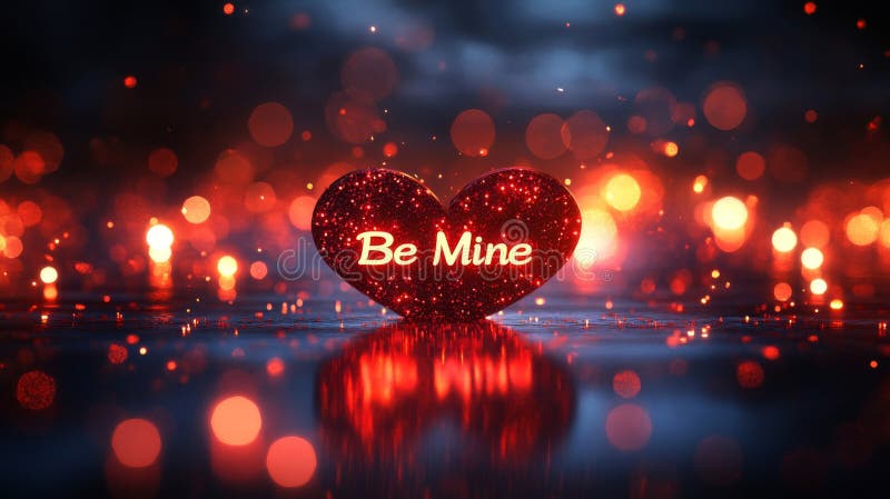 Red Glittering Heart Displays Be Mine in Lights Stock Illustration ...