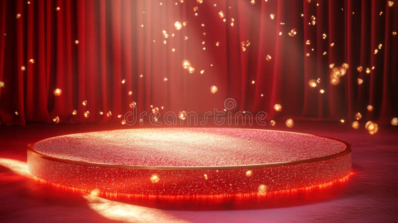 Red Glittering Stage with Falling Golden Particles Stock Illustration ...