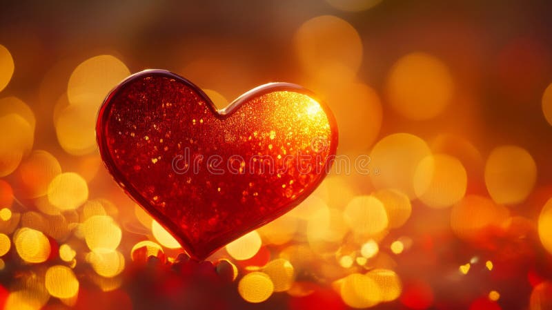 Red Glittery Heart with Golden Bokeh Lights Stock Illustration ...