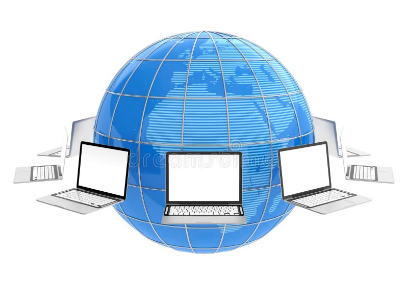 Red Global Internet. Ordenadores Portátiles Alrededor Del Mundo Stock ...