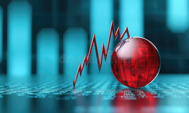 A Red Globe with a Fluctuating Graph, Symbolizing Global Market Trends ...