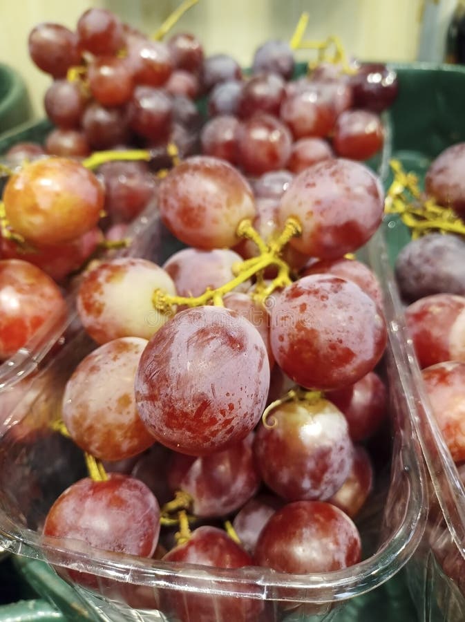 Red Globe Grapes on Plastic Boxes on a Market Stand Stock Image - Image ...