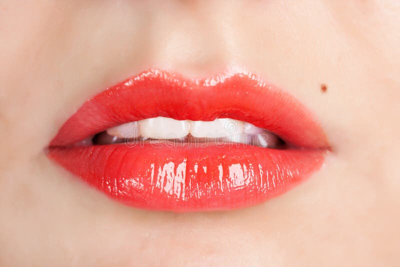 Close-up View of Female Wearing Red Lipstick. Stock Image - Image of ...