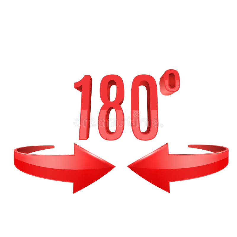 Red Glossy 3D Curve Arrows and 180 Degrees Sing. Stock Vector ...