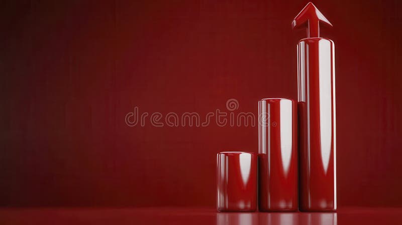 Red Glossy 3D Growth Chart on Dark Background Stock Illustration ...