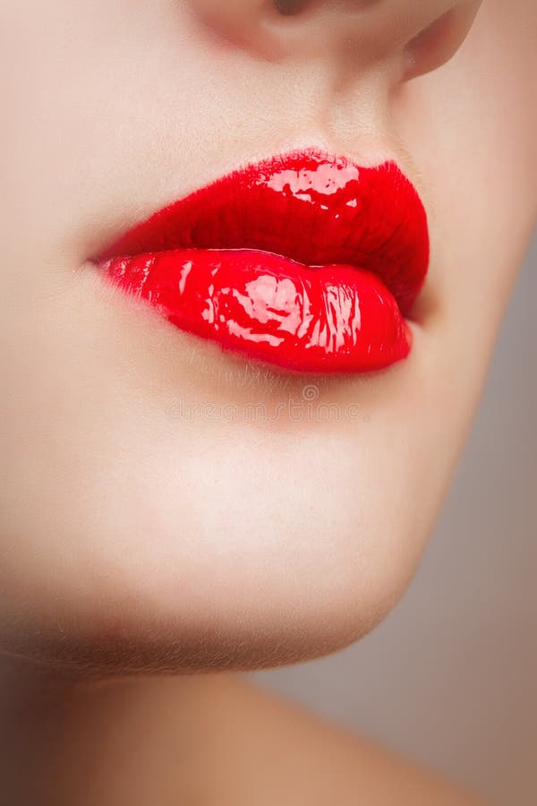 Red glossy female lips stock image. Image of healthy - 38687021