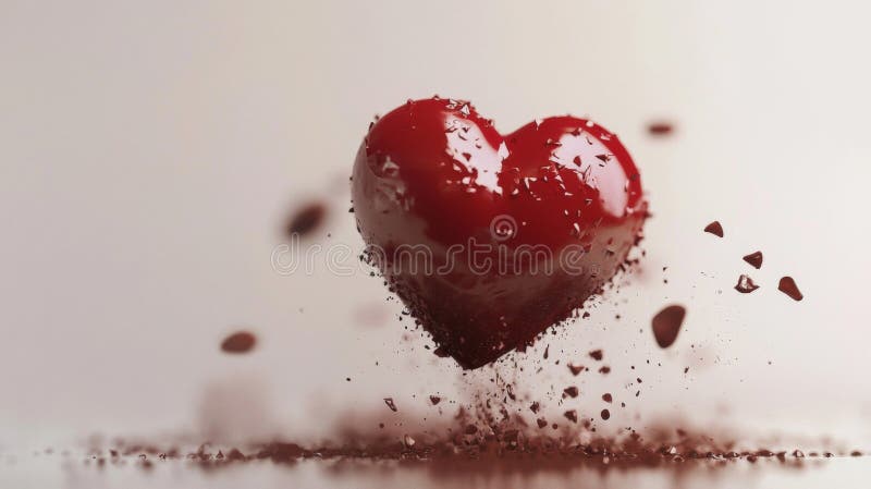 Red Glossy Heart Crumbling into Brown Fragments on White Background ...