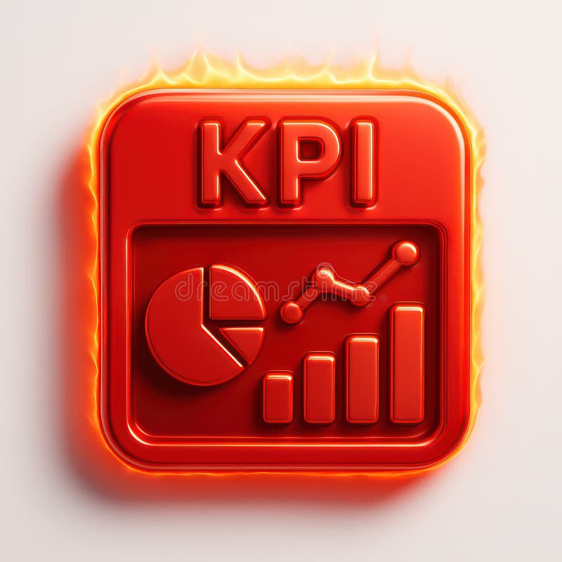 Red K P I Icon with Charts and Graphs Surrounded by Fiery Orange Glow ...