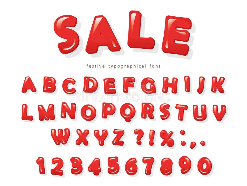 Red Glossy Letters and Numbers with Soft Shadows. Festive Font Design ...