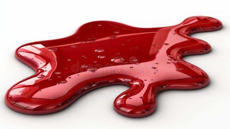 A Red, Glossy Liquid Spills and Spreads on a White Surface, Creating an ...