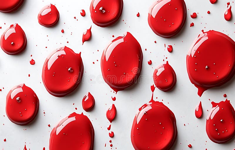 Red Glossy Paint Droplets on White Surface Abstract Background Design ...