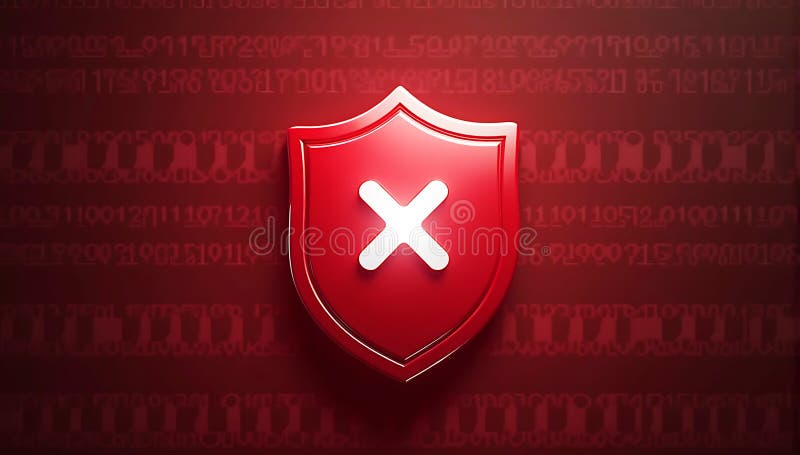 A Red Glossy Shield Icon with a White Cross, Overlaying Scrolling ...