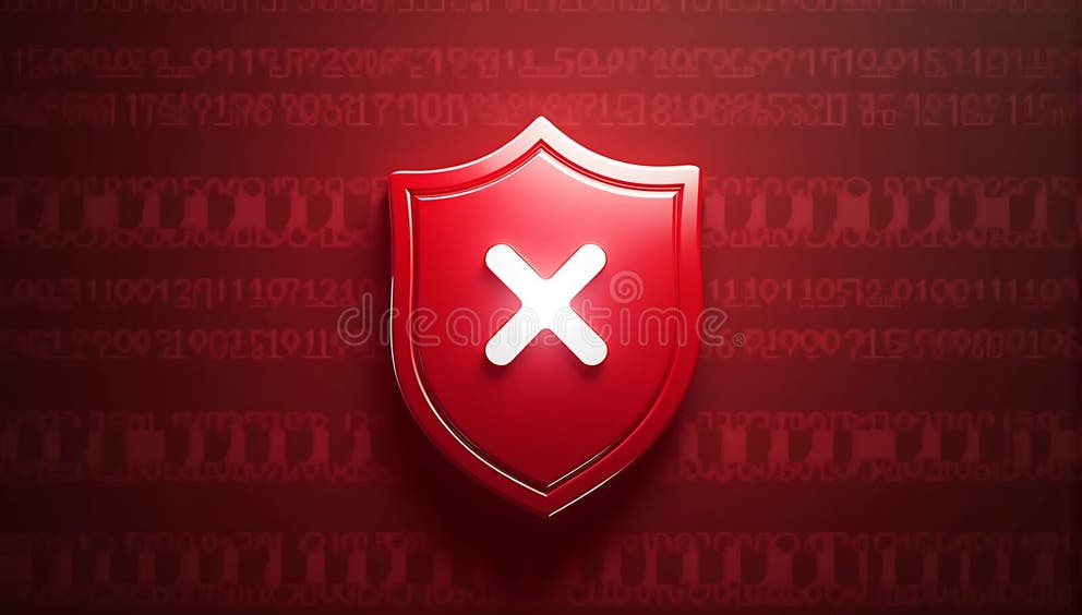 A Red Glossy Shield Icon with a White Cross, Overlaying Scrolling ...