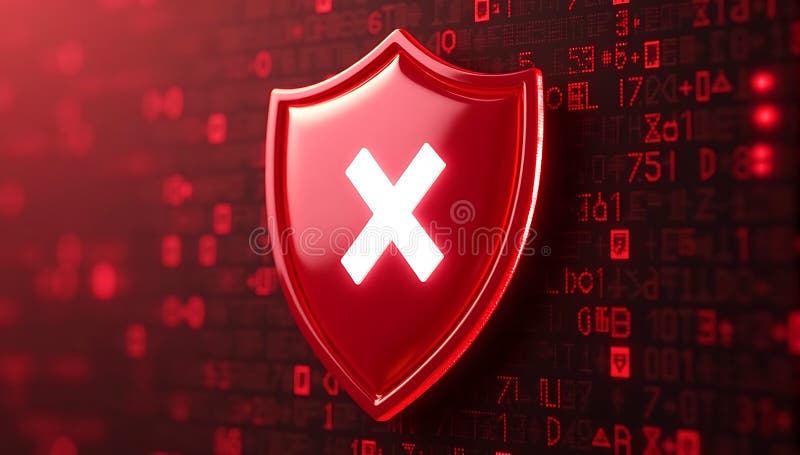 A Red Glossy Shield Icon with a White Cross, Overlaying Scrolling ...