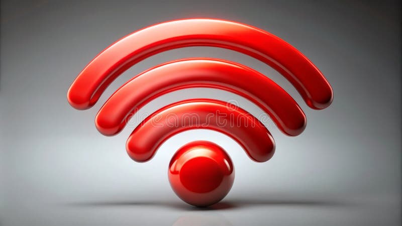 Red Glossy Three-dimensional Wifi Symbol on a Gray Background ...