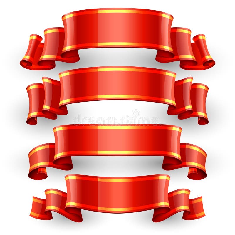 Red Glossy Vector Ribbons with a Yellow Stripe Stock Vector ...