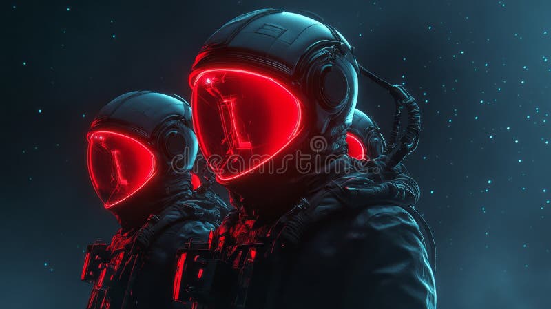 Red Glow Astronauts in Space Futuristic Astronauts Red Glowing Visors ...