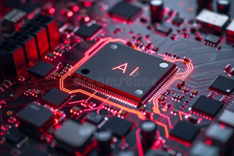 Red Glowing AI Microprocessor for Artificial Intelligence on Circuit ...